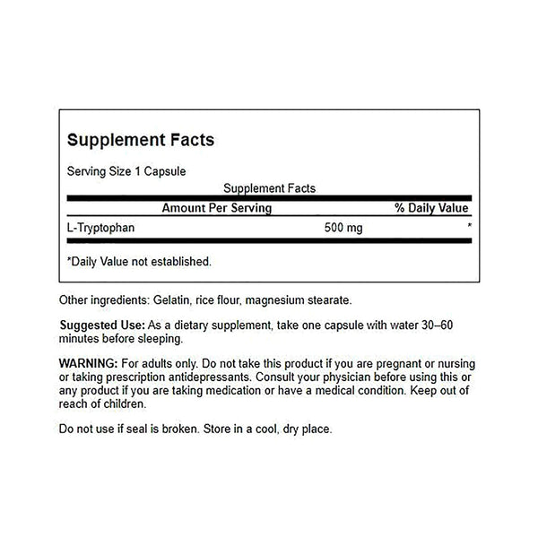 Swanson Amino Acid L-Tryptophan 500 Milligrams 60 Capsules – PureNutri